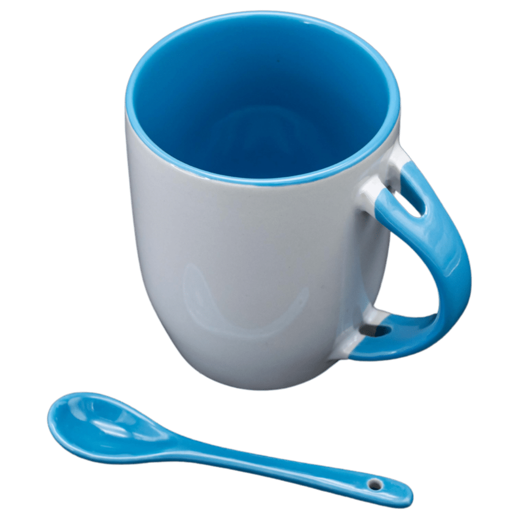 Mug with spoon (Light Blue; Ceramic) – Sublimation Supplies Online Shop