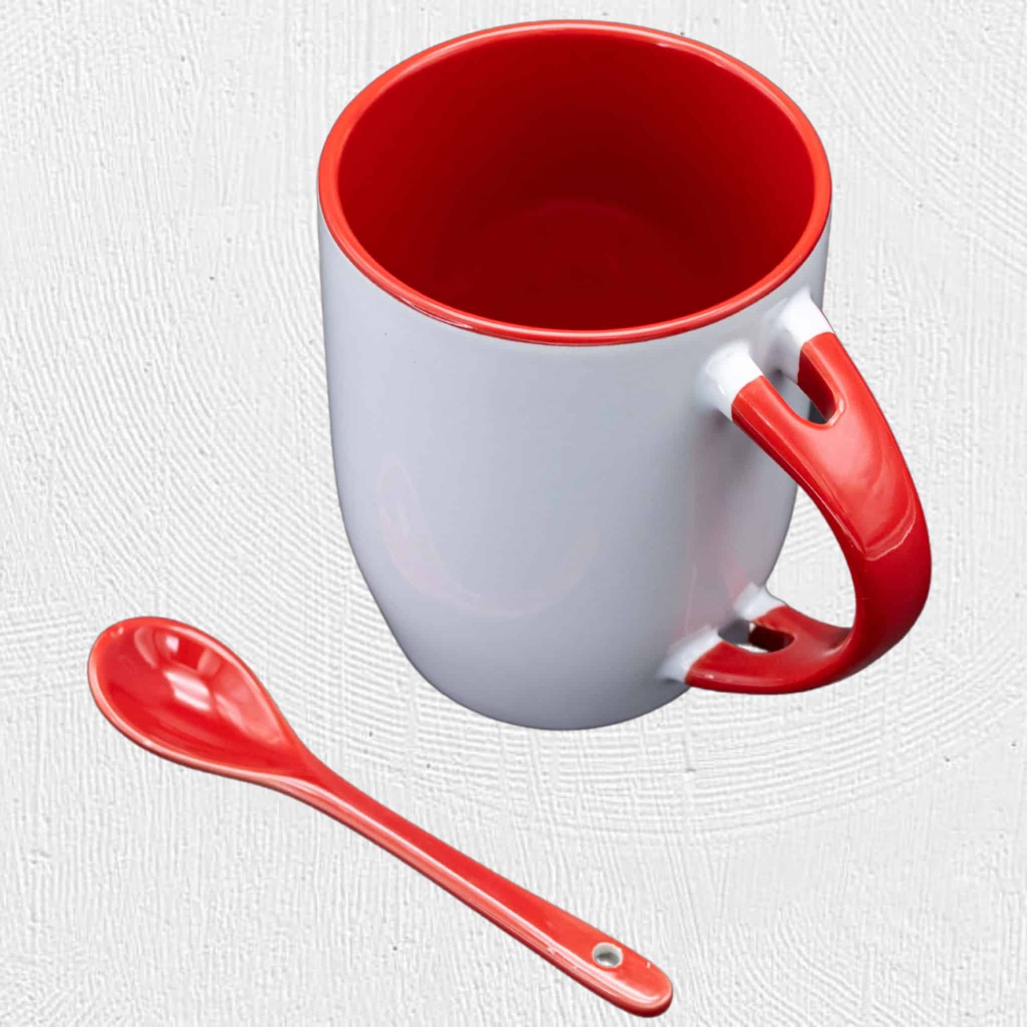 Mug with spoon (Red; Ceramic) – Sublimation Supplies Online Shop