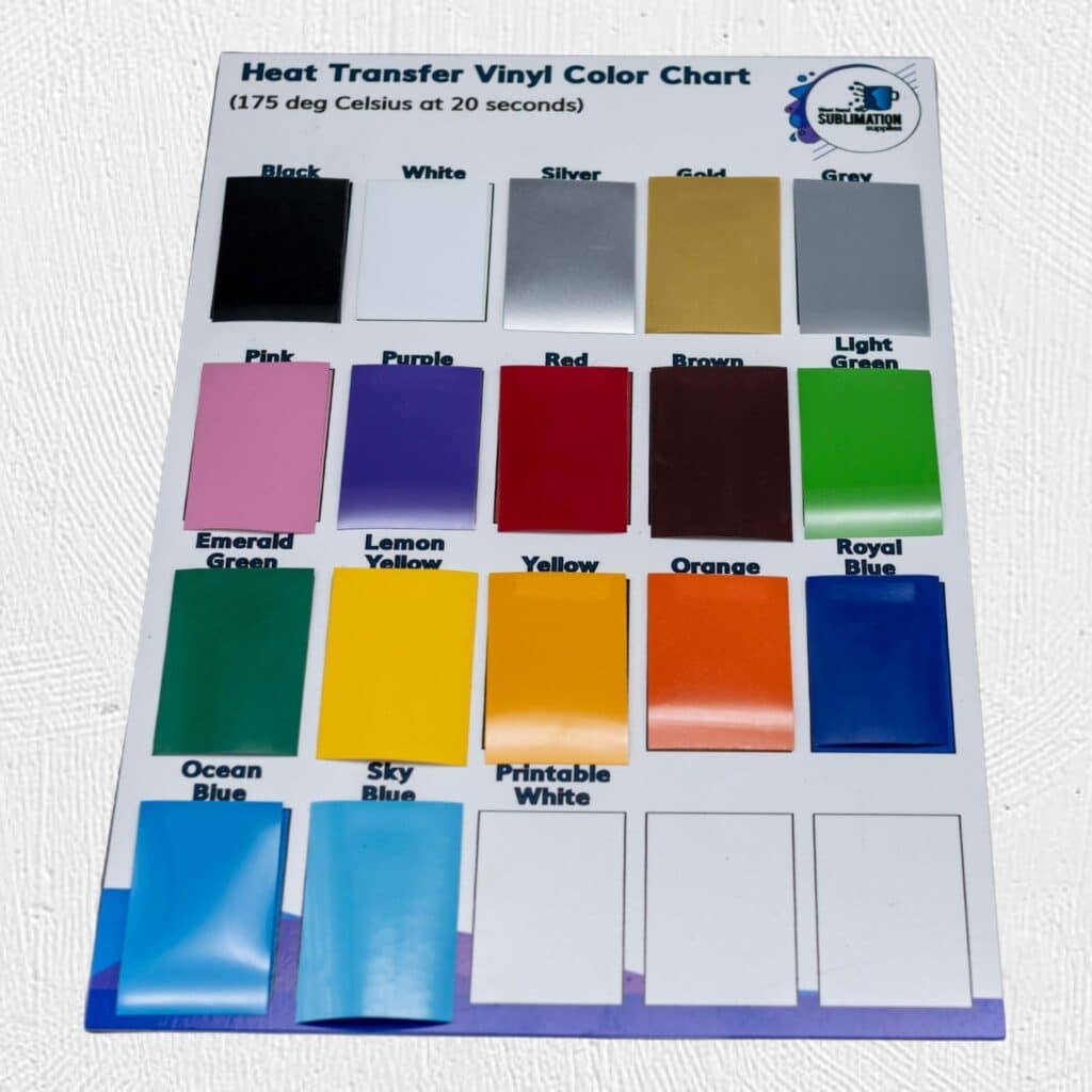 HTV Color Samples (17 Colors @ 50mm x 35mm) Heat transfer vinyl ...