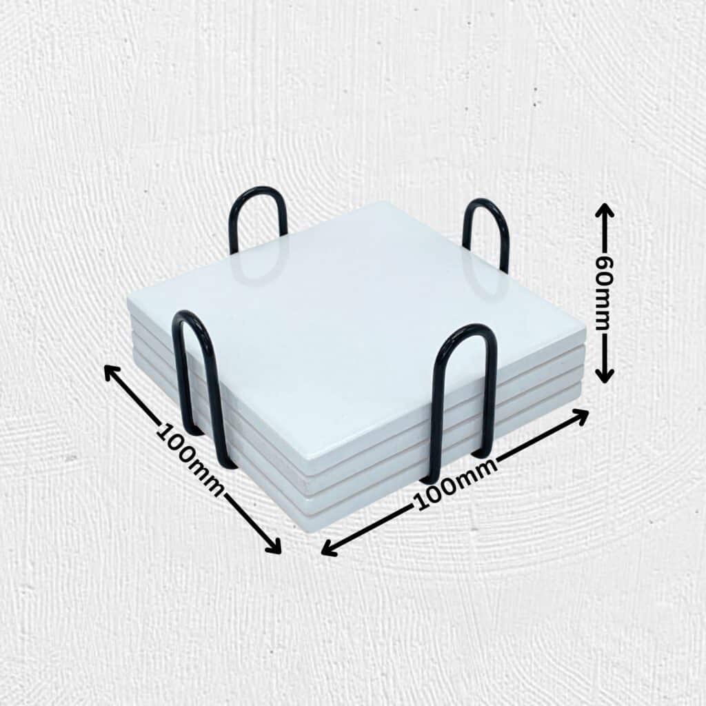 Tile (Coaster; Square; Ceramic; 4 Piece; With metal holder ...